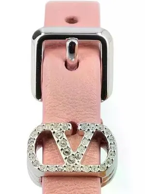 Valentino Garavani Valentino Garavani Ovalette Bracelet In Leather And Swarovski Crystals Silver