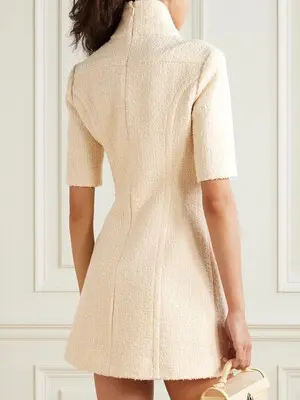 PATOU Turtleneck Wool-blend Tweed Mini Dress - Neutrals