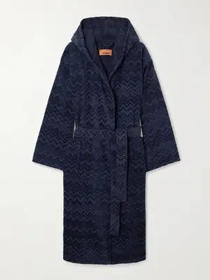 Missoni Chalk Hooded Cotton-terry Robe - Blue