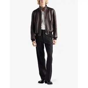 Prada Triangle-patch Leather Bomber Jacket
