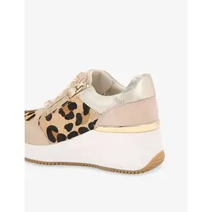 Carvela Skyline Leopard-print Leather Low-top Wedge Trainers