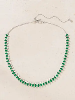 KAMYEN 18-karat White Gold, Emerald And Enamel Choker - Green