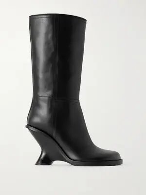 Dries Van Noten Leather Wedge Mid-calf Boots