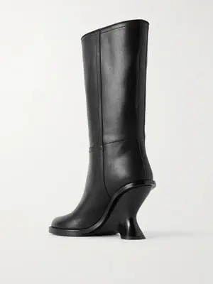 Dries Van Noten Leather Wedge Mid-calf Boots
