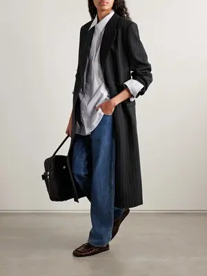 Acne Studios Belted Pinstriped Wool Coat