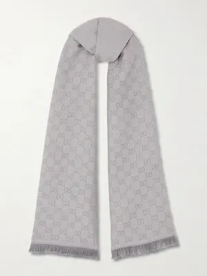 Gucci Frayed Wool-jacquard Scarf - Gray
