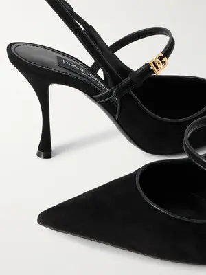 Dolce & Gabbana Italian Tailoring Leather-trimmed Suede Slingback Pumps