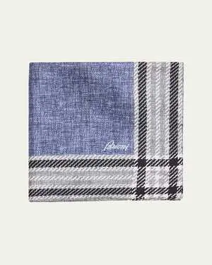 Brioni Men's Silk Check-Trim Pocket Square Blupat
