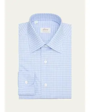Brioni Ventiquattro Cotton Micro-plaid Dress Shirt Blue/white