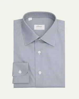 Brioni Ventiquattro Cotton Micro-plaid Dress Shirt - Blupat