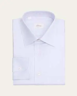 Brioni Men's Textured Cotton Point-Collar Dress Shirt Bluwht