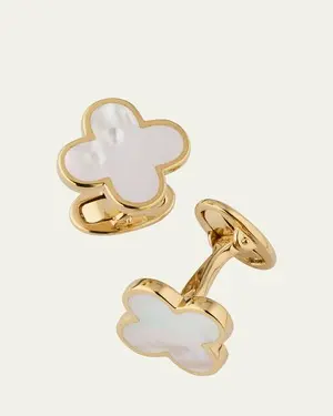 JAN LESLIE 18k Gold Vermeil Mother Of Pearl Clover Cufflinks - White