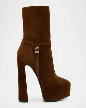 Saint Laurent Nico Platform Suede Booties - Land