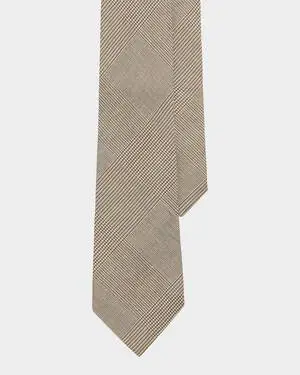 Ralph Lauren Linen And Mulberry Silk Glen Plaid Neck Tie Truffle
