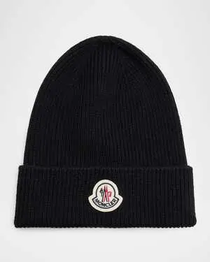 Moncler Ribbed Virgin Wool Beanie - Black