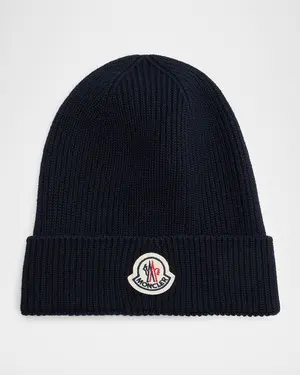 Moncler Ribbed Virgin Wool Beanie - Navy
