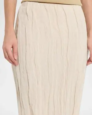 Brandon Maxwell James Crinkled Cotton Midi Skirt - Oyster