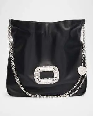 ROGER VIVIER Mini Crystal Buckle Nappa Leather Pouch - Nero