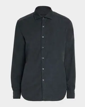 Neiman Marcus Cotton Corduroy Button-down Shirt - Slate Grey