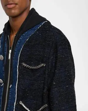 Dsquared2 Denim Boucle Chain-trim Hoodie Jacket