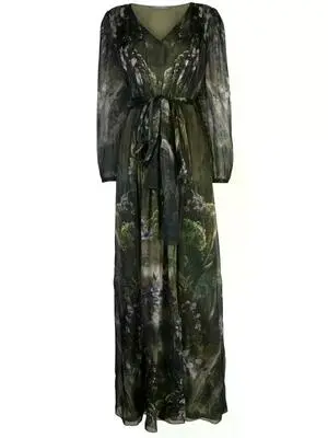 Alberta Ferretti Winter Garden-print Silk Maxi Dress - Green