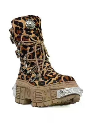 NEW ROCK 100mm Leopard Print Combat Boots