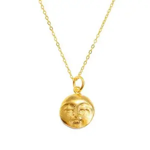 OTTOMAN HANDS Moon Face Pendant Necklace - Brass