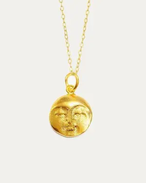 OTTOMAN HANDS Moon Face Pendant Necklace - Brass