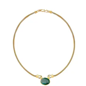 OTTOMAN HANDS Daphne Emerald Chain Necklace - Brass