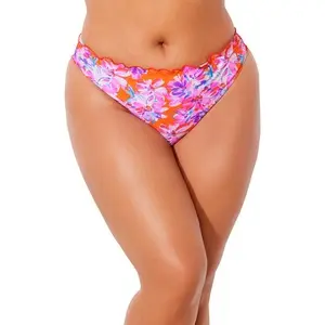 SWIMSUITS FOR ALL Lettuce Trim Bikini Bottom - Tangerine Floral
