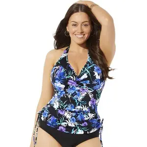 SWIMSUITS FOR ALL Adjustable Underwire Tankini Top - Purple Floral