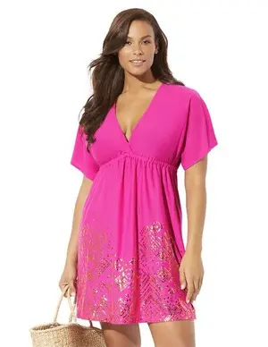 SWIMSUITS FOR ALL Kate V-neck Cover Up Dress - Pink