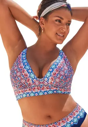 SWIMSUITS FOR ALL Synergy Longline Underwire Bikini Top - Blue Boho