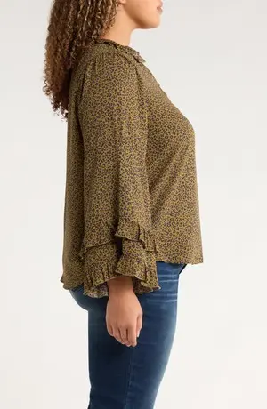 Wit & Wisdom Leopard Print Ruffle Blouse