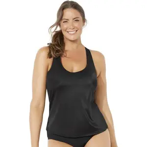 SWIMSUITS FOR ALL Racerback Tankini Top - Black