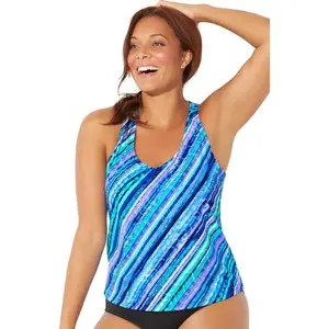 SWIMSUITS FOR ALL Racerback Tankini Top - Diagonal Snake
