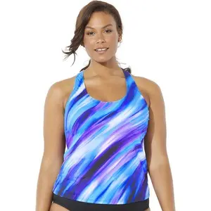 SWIMSUITS FOR ALL Racerback Tankini Top - Purple Swirl