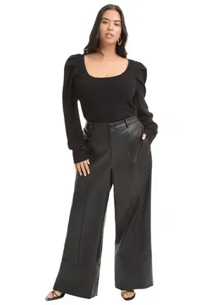 JUNE + VIE Faux Leather Cuffed Wide-leg Pants