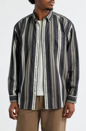 Bp. Stripe Cotton Button-down Shirt - Black Mixed Stripe