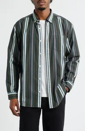 Bp. Stripe Cotton Button-down Shirt - Green Mixed Stripe