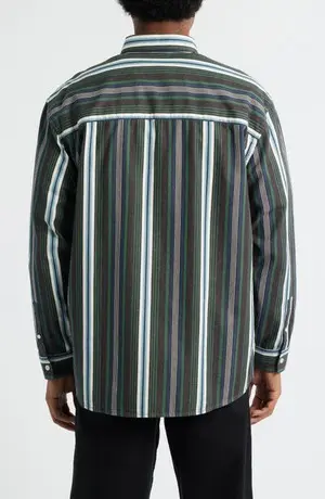 Bp. Stripe Cotton Button-down Shirt - Green Mixed Stripe