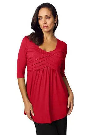 JESSICA LONDON Stretch Knit Pleated Tunic - Classic Red
