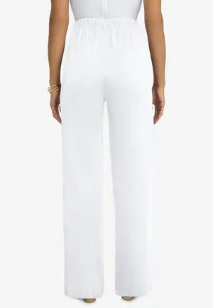 JESSICA LONDON Soft Ease Cotton Knit Wide Leg Pant - White