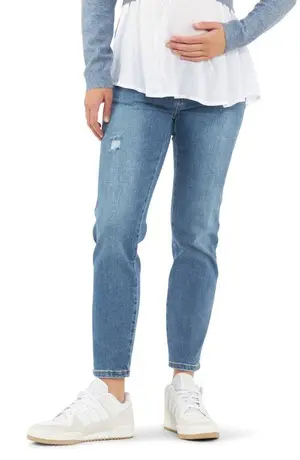 RIPE MATERNITY Dylan Distressed Straight Leg Maternity Jeans - Blue