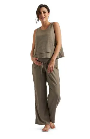 RIPE MATERNITY Peyton Linen Nursing Top - Olive