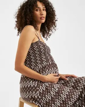 RIPE MATERNITY Grace Shirred Midi Dress - Chocolate/white
