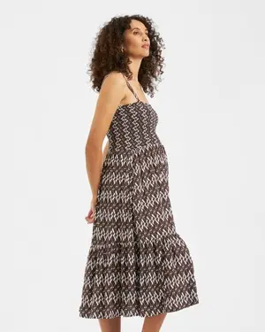 RIPE MATERNITY Grace Shirred Midi Dress - Chocolate/white