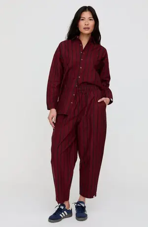 TURTLEDOVE LONDON Organic Cotton Barrel Leg Trousers - Red