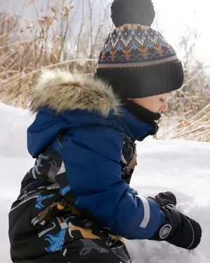 DEUX PAR DEUX Lined Knit Beanie With Pompom - Taupe And Navy