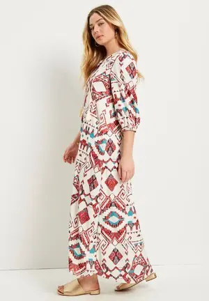 JUNE + VIE Paisley Print Tasseled Maxi Dress - Multi Boho Patchwork